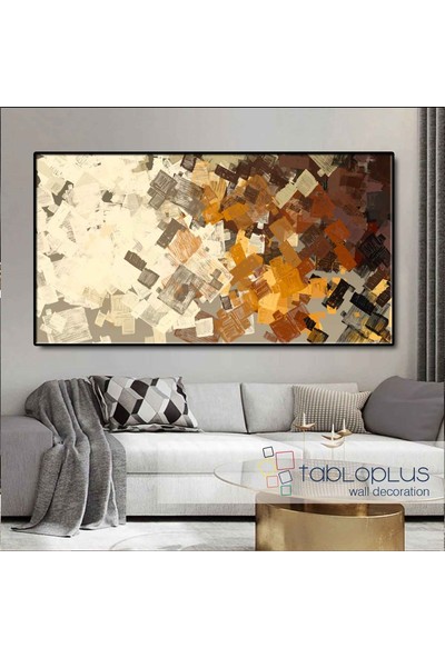 Tablo Plus Beige Brown Abstact Yağlı Boya Dokulu Tablo