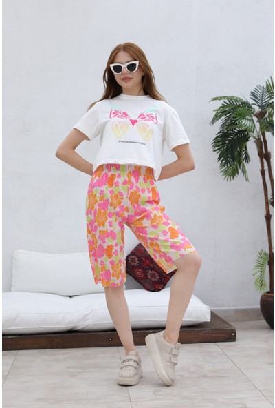 May Mara Kadın Piliseli Desenli Bemuda Kapri