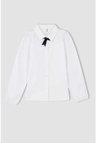 DeFacto Kız Çocuk Okula Dönüş Regular Fit Poplin Uzun Kollu Gömlek X6316A622AU DeFacto Kız Çocuk Okula Dönüş Regular Fit Poplin Uzun Kollu Gömlek X6316A622AU