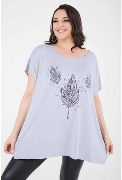Siyezen Büyük Beden Buğday Baskılı Oversize Pamuklu Likralı T-Shirt Gri Siyezen Büyük Beden Buğday Baskılı Oversize Pamuklu Likralı T-Shirt Gri