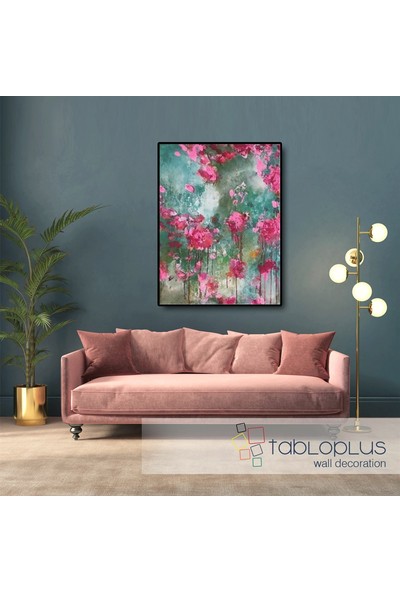 Tablo Plus Soyut Pembe Çiçekler Yağlı Boya Dokulu Tablo