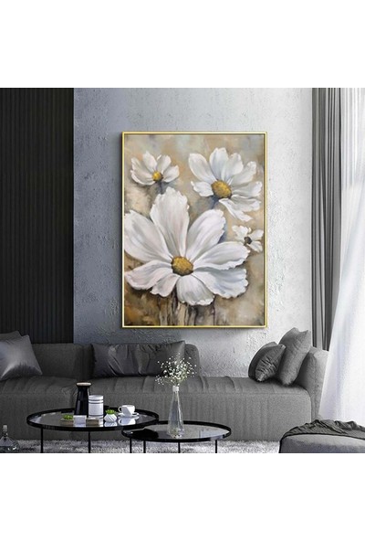 Tablo Plus 3 Beyaz Papatya Yağlı Boya Dokulu Tablo Tablo Plus 3 Beyaz Papatya Yağlı Boya Dokulu Tablo