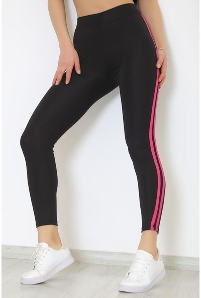 Çift Şeritli Dalgıç Tayt Siyahfuşya - 9153.1098. Çift Şeritli Dalgıç Tayt Siyahfuşya - 9153.1098.