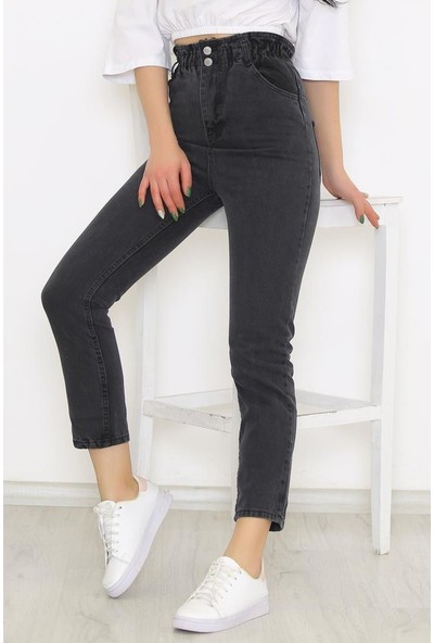 Beli Lastikli Mom Pantolon Füme - 0075.1603. Beli Lastikli Mom Pantolon Füme - 0075.1603.