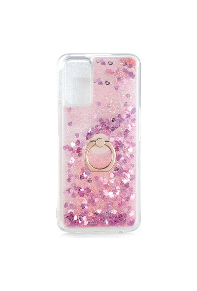 Oppo A92 Kılıf Yüzüklü Sıvılı Simli Silikon + Nano Ekran Koruyucu