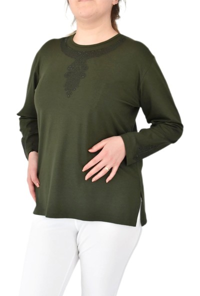 Kadın Uzun Kol Taşlı Penye Bluz BGL-ST01927
