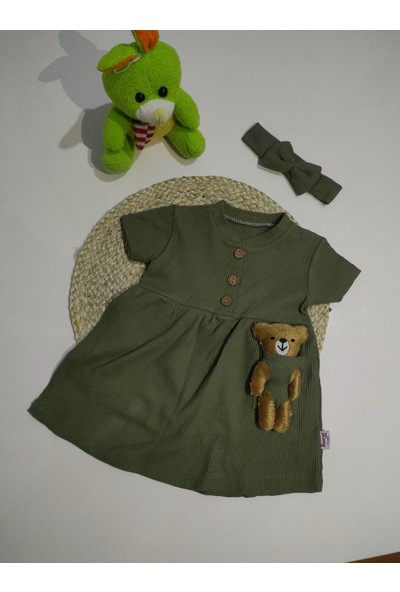 Cebi Ayıcıklı Bandanalı Kısa Kol Elbise