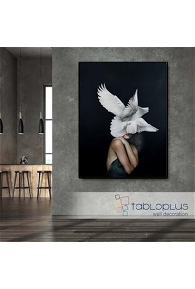 Tablo Plus Çiçekli Kuş Saçlı Kadın Yağlı Boya Dokulu Tablo