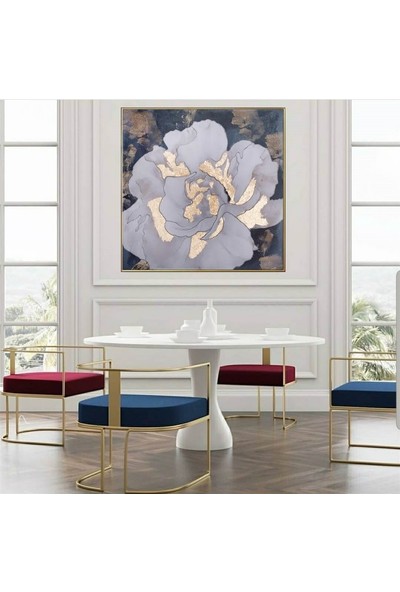 Tablo Plus Altın Varaklı Çiçek Yağlı Boya Dokulu Tablo