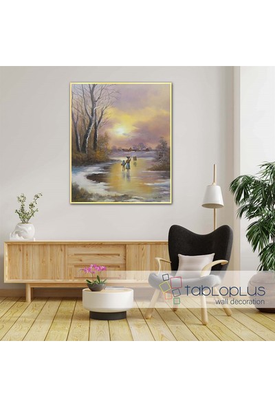 Tablo Plus Kış ve Donmuş Nehir Yağlı Boya Dokulu Tablo Tablo Plus Kış ve Donmuş Nehir Yağlı Boya Dokulu Tablo