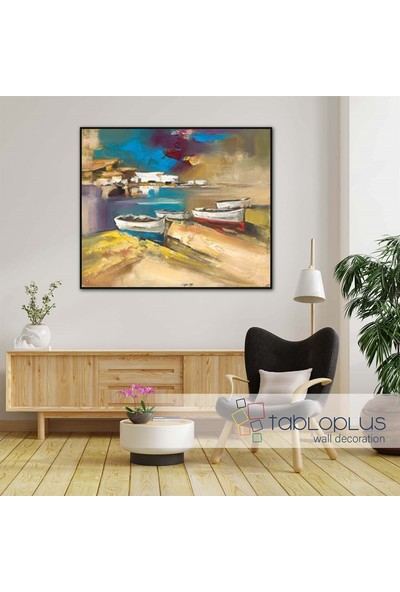 Tablo Plus Kıyı'da Kayılar Yağlı Boya Dokulu Tablo