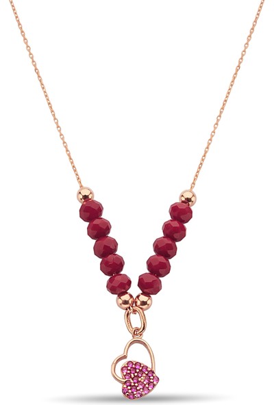 Kalp Figürlü Kristal Taşlı 925 Ayar Gümüş Kolye - N170501