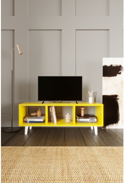 Liyano Bölmeli Sarı Tv Sehpası 90 cm