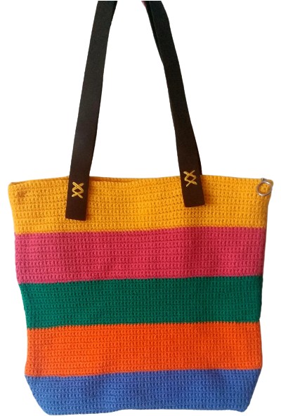 Elma El Örgüsü Deri Askılı Renkli Kadın Çanta