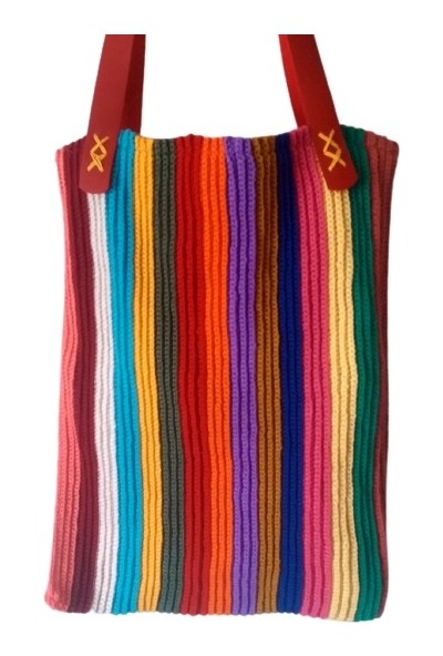 Elma El Örgüsü Deri Askılı Renkli Kadın Çanta