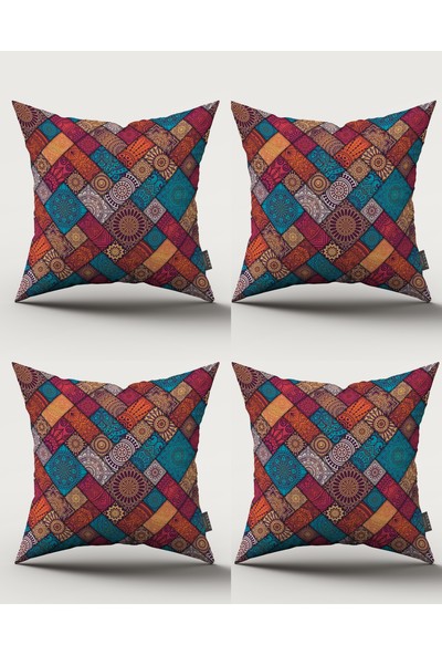 Selev Home Dekoratif Modern Çift Tarafı Baskılı Özel Tasarım 4'lü Kırlent Kılıfı