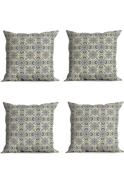 Selev Home Dekoratif Modern Çift Tarafı Baskılı Özel Tasarım 4'lü Kırlent Kılıfı