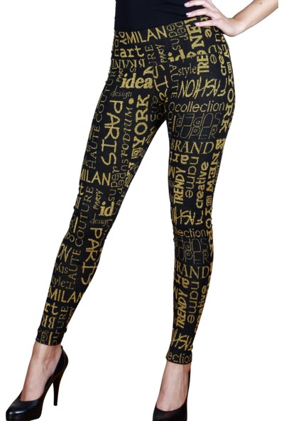 Parlak Taşlı Spor Şık Baskılı Bayan Tayt