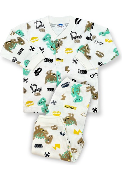 Sema Baby Sevimli Dino Bebek Pijama Takımı 3-6 Ay ( Yeşil - Kahve )