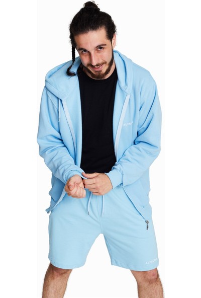 Almicrab Basic Fermuarlı Hoodie Buz Mavisi