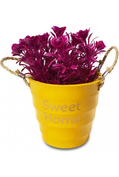 Sweet Home Sarı Yuvarlak Kovalı Hasır Kulplu Saksıda Çiçek Sweet Home Sarı Yuvarlak Kovalı Hasır Kulplu Saksıda Çiçek