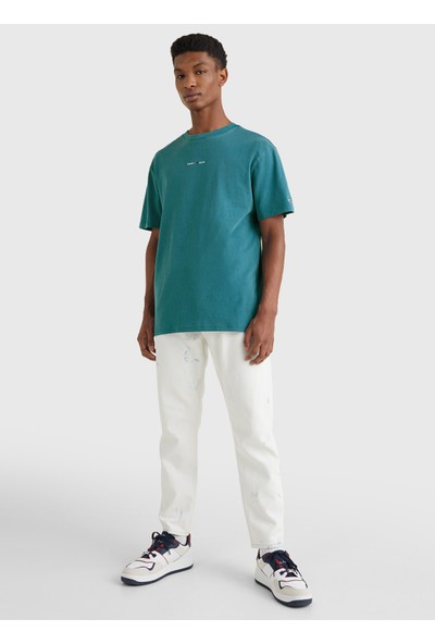 Tommy Jeans Bisiklet Yaka Düz Yeşil Erkek T-Shirt DM0DM12852-MRY_TJM D2 Tıny Lınear