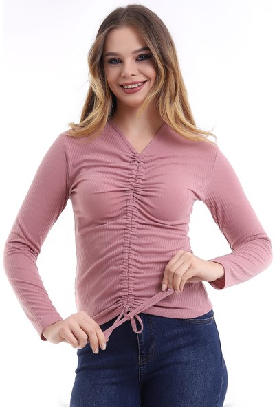 Enfi Önden Bağlamalı Gül Kurusu Fitilli Body Enfi Önden Bağlamalı Gül Kurusu Fitilli Body