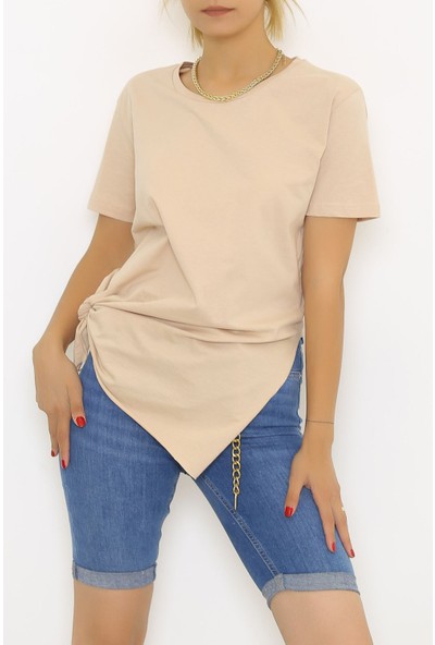 Bigwos Yırtmaçlı Penye Tunik Tişört Bej - 1063.275. Bigwos Yırtmaçlı Penye Tunik Tişört Bej - 1063.275.