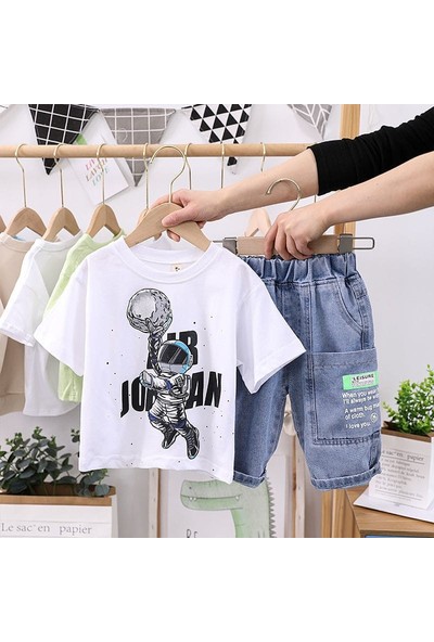 Modanın Sesi Kot Şortllu Astronot Baskılı Erkek Çocuk 2li Takım Modanın Sesi Kot Şortllu Astronot Baskılı Erkek Çocuk 2li Takım