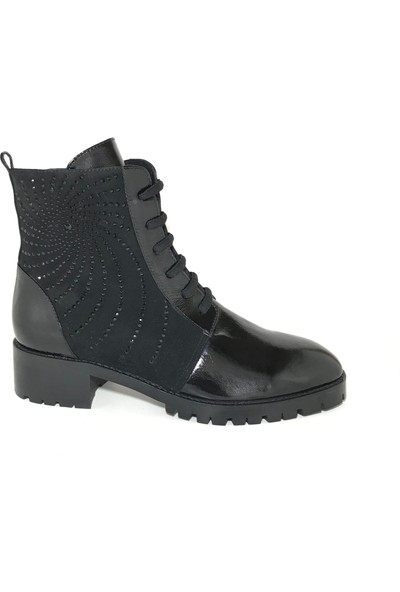 İzland Shoes Kadın Siyah Bağcıklı ve Fermuarlı Şık Taş Desenli Kışlık BOT11 İzland Shoes Kadın Siyah Bağcıklı ve Fermuarlı Şık Taş Desenli Kışlık BOT11