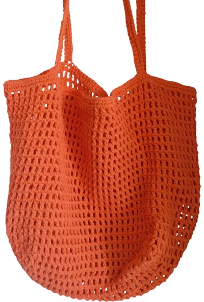 Elma El Örgüsü Koton Makrome Turuncu Plaj Çantası