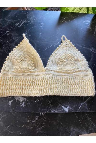 Krem El Örgüsü Crop Büstiyer Bikini Üstü Örgü Büstiyer Krem El Örgüsü Crop Büstiyer Bikini Üstü Örgü Büstiyer
