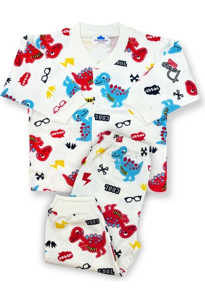 Sema Baby Sevimli Dino Bebek Pijama Takımı 0-3 Ay ( Kırmızı - Mavi )