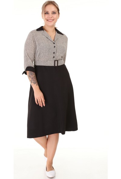 Evovici Büyük Beden Elbise Kemerli Truvakar Kol Zarif Evovici Büyük Beden Elbise Kemerli Truvakar Kol Zarif