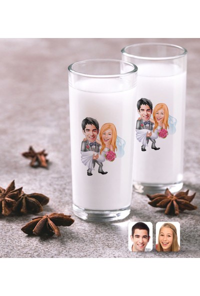 BK Kişiye Özel Evleniyoruz Karikatürlü Ikili Rakı Bardağı Seti-7