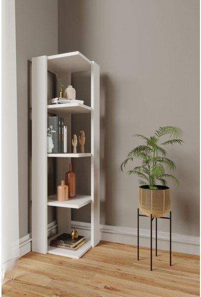 Liyano Köşe Kitaplık Dekoratif Kitaplık Çiçeklik Tv Yanı Kitaplık