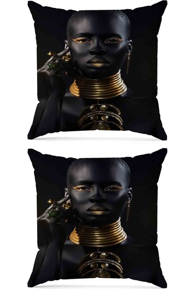 Zenci Kız Baskılı Dijital Dekoratif 2'li Kırlent Kılıfı Zenci Kız Baskılı Dijital Dekoratif 2'li Kırlent Kılıfı