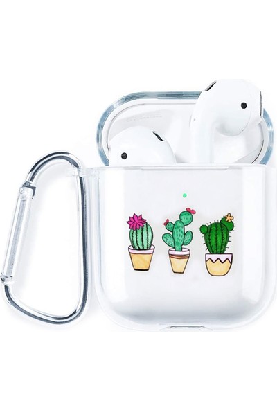 Regetto Airpods 1. Nesil / 2. Nesil Kılıf Transparan Desenli Silikon Kaktüs