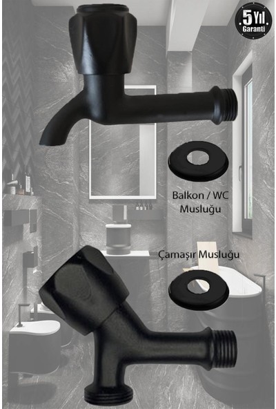 Tekli Siyah Musluk ve Çamaşır Makine Musluğu Balkon, Lavabo Musluk Çamaşır Makinesi Musluğu Batarya Tekli Siyah Musluk ve Çamaşır Makine Musluğu Balkon, Lavabo Musluk Çamaşır Makinesi Musluğu Batarya
