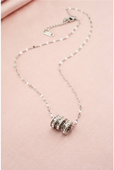 By Zeyna Aksesuar Kadın 316L Çelik Zirkon Taşlı Rondela Model Kolye