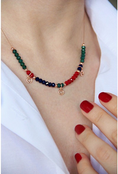 Renkli Kristal Taşlı Kalp Figürlü 925 Ayar Gümüş Kolye - N172101