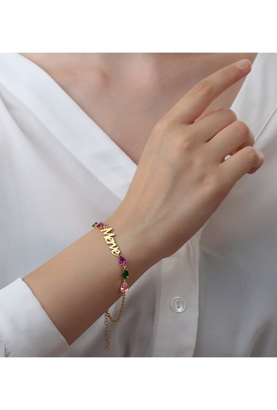 Vaoov 925 Ayar Gümüş Renkli Taşlı Isimli Hediye Kadın Bileklik Vaoov 925 Ayar Gümüş Renkli Taşlı Isimli Hediye Kadın Bileklik