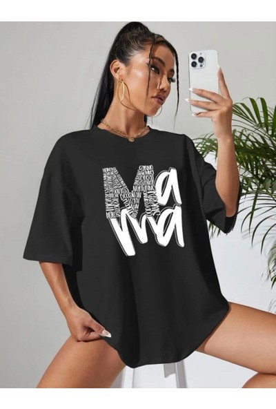 Afro Giyim Mama Baskılı Oversize T-Shirt