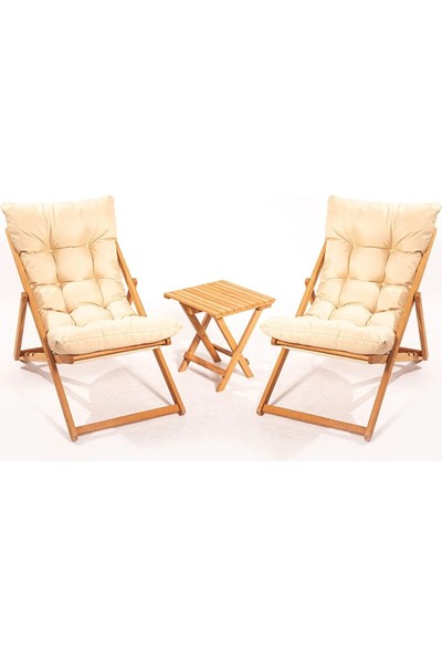 Hastunç Minderli - Mira Şezlong Seti Bahçe - Balkon - Teras & Plaj Takımı Katlanır Ikili Set - 2 Şezlong 1 Sehpa