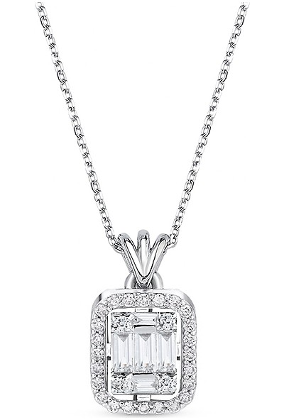 Altın Sepeti Pırlantalı Mini Baget Taşlı Altın Kolye Altın Sepeti Pırlantalı Mini Baget Taşlı Altın Kolye