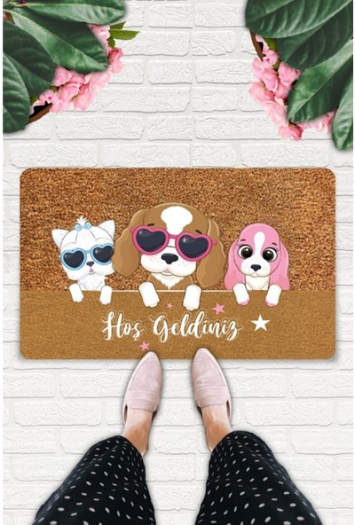Uygur Home Cool Puppies Temalı Coco Görünümlü Dekoratif Kapı Önü ve Iç Mekan Paspası