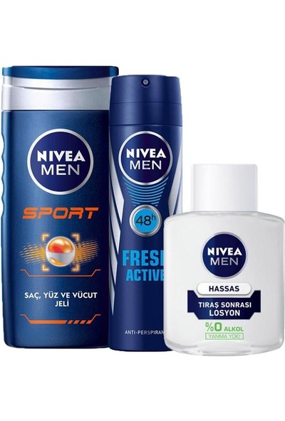 Nivea Sport Erkekler Için Saç & Yüz & Vücut Jeli 250 Ml+Nivea Men Fresh Deodorant 150ml+Nıvea Men Hassas Nivea Sport Erkekler Için Saç & Yüz & Vücut Jeli 250 Ml+Nivea Men Fresh Deodorant 150ml+Nıvea Men Hassas