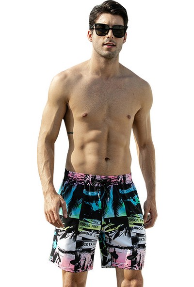 Guanshou Çabuk Kuruyuan Erkek Plaj Şortu - Siyah (Yurt Dışından)