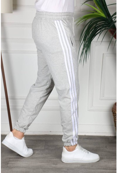 Karaduman Tekstil Gri Cebi Fermuarlı 3 Şerit Desenli Eşofman Altı