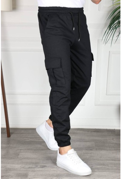 Karaduman Tekstil Siyah Kargo Cepli Kelepçe Paça Eşofman Altı